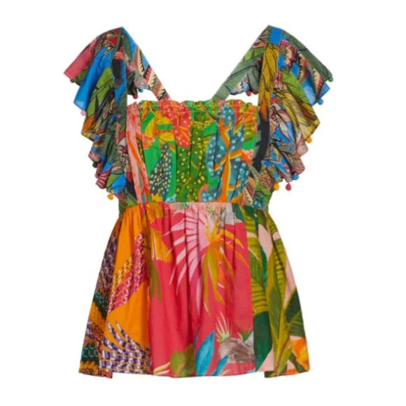 FARM Rio | Tops | Nwt Farm Rio Mixed Prints Cotton Blouse Ruffle Tie ...